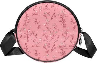 Generic Petit sac &agrave; bandouli&egrave;re rond pour femme, sac &agrave; bandouli&egrave;re rose floral avec fermeture &eacute;clair, bretelles r&eacute;glables, sac &agrave; main rond d&eacute;contract&eacute; pour fe