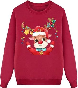 Generic 2026 Nouveau No&euml;l imprim&eacute; &agrave; manches longues sweatshirt vacances famille ensemble trois pi&egrave;ces sweat &agrave; capuche parent enfant tenue (style enfant), Roug
