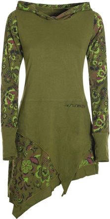 vishes Alternative Bekleidung - Langarm Damen Kleid Elfen Zipfelkleid Zipfelige Elfentunika Bedruckt Olive 40-42