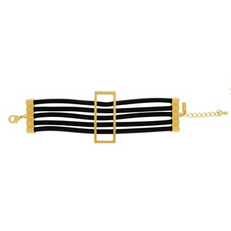 Dansk Copenhagen Femme, Accessoires, Noir, Taille: ONE Size Bracelet en Cuir Carré Ouvert Scandinave