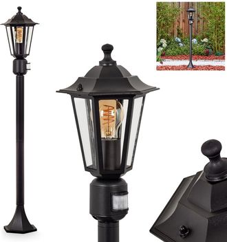 HOFSTEIN Außenwegeleuchte Loria, Wegeleuchte m. Bewegungsmelder aus Metall/Glas in Schwarz/Klar, Außenleuchte in antikem Look, Höhe 107 cm, Gartenbeleuchtung I