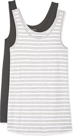 Amazon Essentials Damen Tanktop, Schmale Passform, 2er-Pack, Dunkelgrau/Grau Meliert Streifen, XXL