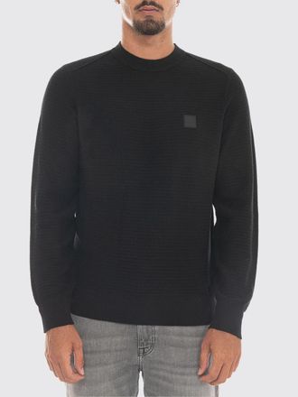 HUGO BOSS Pull &agrave; col rond en coton et cachemire avec logo ton sur ton