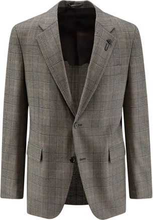 Lardini Prince of Wales Wool Blazer - Homme - Vestes - Brun - Taille: XL