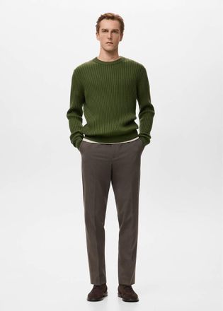 Mango Pull-over maille c&ocirc;tel&eacute;e laine m&eacute;lang&eacute;e vert - Homme - XXL - MANGO MAN