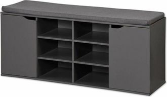 KESPER Meuble &agrave; chaussures en bois avec coussin + placards - Gris - l 100 x h 48 cm - Livraison gratuite