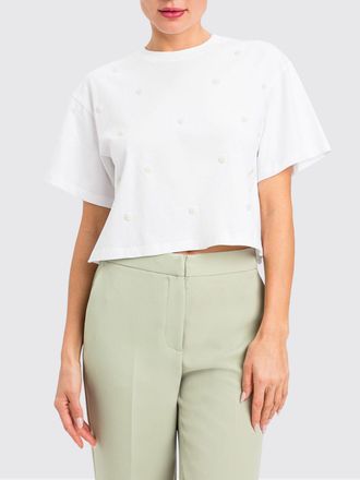 Twinset Cropped-T-Shirt aus Baumwolle mit Perlen- und Stickereidetails
