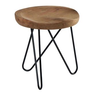 Pier Import Pier Import - Tabouret en teck massif avec 3 pieds en &eacute;pingle m&eacute;tal noir D40xH43cm town