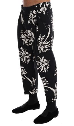 Dolce & Gabbana Mens Black Tree Cotton Stretch Pants