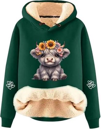 Generic Sweat de No&euml;l pour femme avec imprim&eacute; vache des Highlands - Doublure en polaire - Doux et chaud - Pull de No&euml;l d&eacute;contract&eacute; &agrave; manches longues - Pour un