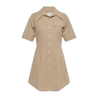 Ami Wollkleid mit Nadelstreifenmuster - - Dresses - Damen - Beige - XS