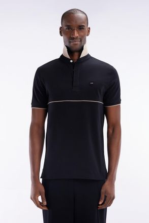 Eden Park Polo &Agrave; Manches Courtes En Coton Stretch Bicolore Noir Coupe Ajust&eacute;e