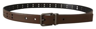 Dolce & Gabbana Mens Dark Brown Perforated Leather Metal Belt