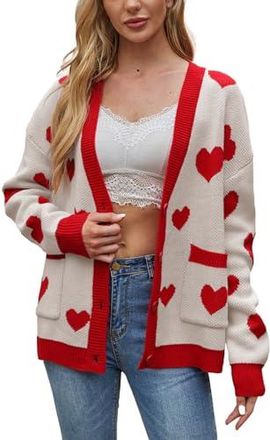 Generic Cardigan &agrave; manches longues ouvert sur le devant pour femme - Tricot en forme de coeur - Col en V boutonn&eacute; - Pull surdimensionn&eacute; l&eacute;ger et d&eacute;contract&eacute; p