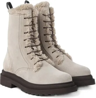 Brunello Cucinelli Womens Lace-Up Shearling Boots Aw25 W