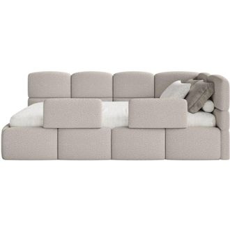 Selsey Cloudy - Jugendbett 90x200 cm, rechtsseitig, mit Boucl&eacute;-Bezug, Matratze und Rausfallschutz, Greige - Selsey