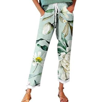 Generic Pantalon Fluide Femme Lin &Eacute;t&eacute; D&eacute;contract&eacute; Womens Autumn Fragrant Linen Print Casual Pants Perfect for Spring Comfortable and Trendy for Relaxed Days a