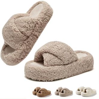 Generic Chaussons Femme Bandes Crois&eacute;es dhiver Confortables Chaussons Maison Flous &Agrave; Doigts Ouverts avec Soutien Articulaire Confort Orthop&eacute;dique pour Chambre