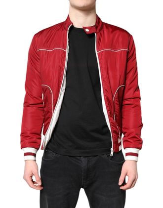 Dolce & Gabbana Red White Nylon Full Zip Men Bomber Jacket Clothing