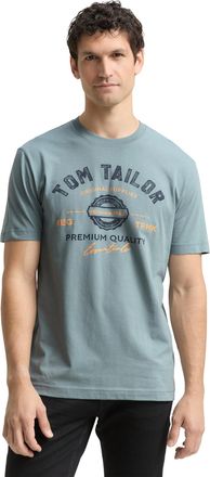 Tom Tailor Herren T-Shirt mit Logo-Print aus Baumwolle, grey mint, XXXL