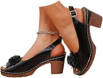 Generic Sandales &agrave; talons bas larges, chaussures d&eacute;t&eacute; pour femme, sandales orthop&eacute;diques &agrave; talon bas pour femme, sandales orthop&eacute;diques pour femme, sandales &agrave;