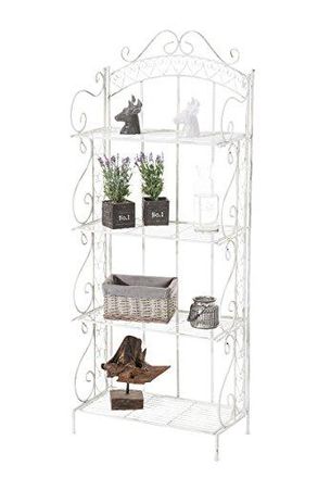 Clp Etag&egrave;re de Rangement Antje I Etag&egrave;re de Jardin en Fer Forg&eacute; I Porte-Plante en M&eacute;tal Etag&egrave;re de Rangement Pliable 4 Niveaux de Rangement, Couleur:Blanc