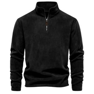 Generic Pull en polaire &agrave; manches longues avec fermeture &eacute;clair quart de tour pour homme pour lext&eacute;rieur et la randonn&eacute;e d&eacute;contract&eacute;e, Noir, XXL