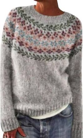 Generic Shffuw Pull Femme, Cachemire, Chaud, L&eacute;Ger, Manches Longues, Chic, Arcen-Ciel Ray&eacute;, Col Rond, Mode Et Elegant, El&aacute;stique Top, Pull en Tricot, Norv&eacute;gie