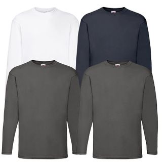 Fruit Of The Loom 4 T Shirt Longsleeve M L XL XXL Langarm Verschiedene Farbsets ausw&auml;hlbar (3XL, 2Graphit 1Navy 1Weiss)
