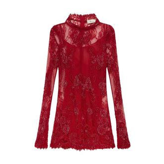 Blumarine Besticktes Spitzen-Minikleid - - Dresses - Damen - Rot - S