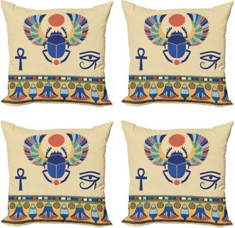 Abakuhaus &auml;gyptisch Kissenbezug Set (4 St&uuml;ck), Scarab Eye-Motiv, moderner doppelseitiger Digitaldruck, 40 cm, Mehrfarbig