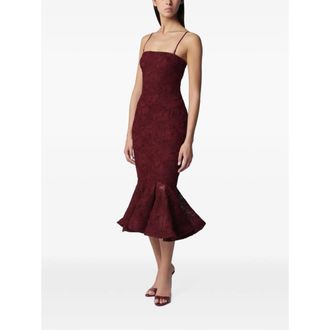 Rotate Flower Mesh Flounce Dress In Bordeaux