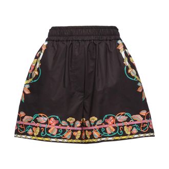 La DoubleJ Floral Border Pull-Up Shorts - - Shorts - Damen - Schwarzk - XS