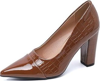 Generic Escarpins classiques &agrave; bout pointu pour femme - Motif &eacute;cossais - Talons hauts - &Agrave; enfiler - Pour le bureau, les f&ecirc;tes, marron, 38.5 EU