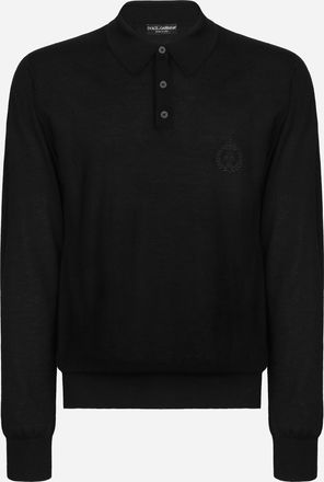 Dolce & Gabbana Poloshirt Aus Kaschmir Dg-logostickerei - Mann Strickwaren Schwarz Kaschmir 50
