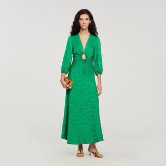 Sandro Langes Kleid mit Blumen-Jacquard