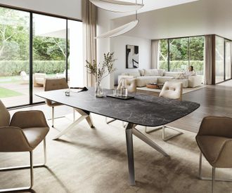 DELIFE Esstisch Edge Boot 260x120 cm Keramik Laminam Nero Greco Anthrazit Zenthara kantig Edelstahl, Esstische