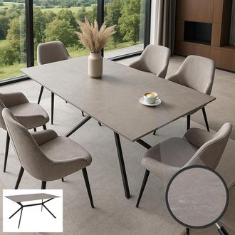 Mendler Esszimmertisch HWC-O58, Esstisch Sinterstein Metall, Marmor-Optik 160cm - grau