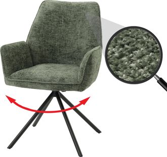 Mendler Esszimmerstuhl HWC-G67, Küchenstuhl Stuhl mit Armlehne, drehbar Auto-Position, Chenille Öko-Tex MVG - grün