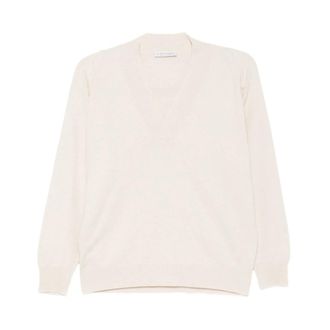 Le Tricot Perugia Gerippter Pullover mit V-Ausschnitt - - Knitwear - Damen - Beige - M