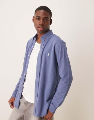 Polo Ralph Lauren Chemise en tulle piqué à logo emblématique - Bleu moyen