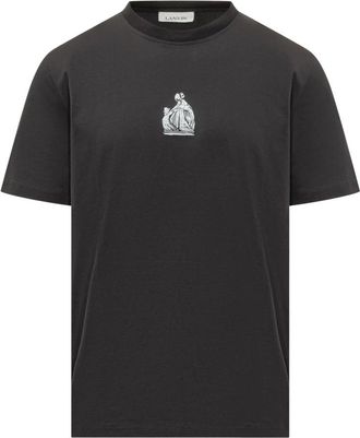 Lanvin Homme, Tops, Noir, Taille: 2XL T-shirt en coton brod&eacute;