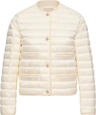 Moncler Moncler Doudoune Courte &Agrave; Bordure Tress&eacute;e Circaete, Femme, Blanc, Taille: 00