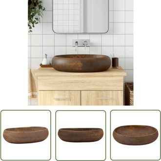 vidaXL The Living Store - Aufsatzwaschbecken Braun Oval 59x40x15 cm Keramik - Badezimmersanierung - Waschbecken Braun - Keramikwaschbecken - Handgefertigtes