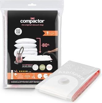 Compactor Vakuumbeutel Gr&ouml;&szlig;e L 100x80 cm - Kompressionsbeutel f&uuml;r Kleidung, Bettdecken, Kissen - Mit Staubsauger nutzbar - Wiederverwendbar, luftdicht - Platzsp