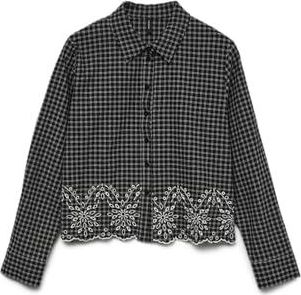 Vero Moda Vero Moda Short EMB Vmolga Ls WVN Exp T-Shirt à Manches Courtes, Noir, XS Femmes