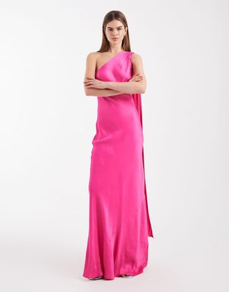 Maids to Measure Linvit&eacute;e - Robe longue asym&eacute;trique avec foulard - Rose vif