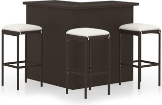 tidyard 4-TLG. Gartenbar Set mit Kissen Theke Bar Tresen Gartentheke Bartisch Stehtisch Barhocker Barstuhl Gartenmöbel Poly Rattan Braun
