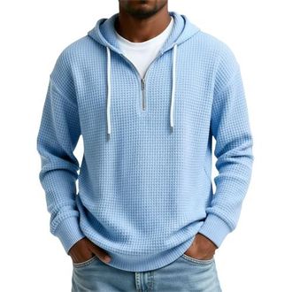 Generic Sweat &agrave; capuche pour homme avec fermeture &eacute;clair 1/4 - T-shirt &agrave; manches longues avec capuche - Confortable - Couleur unie - Coupe droite - Pull en tr
