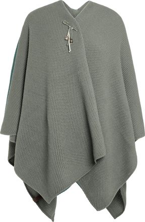 Knit Factory Jazz Poncho - Elegant Gestrickter Damen Cape - Wickelschal mit Wolle - Hochwertige Qualität - Urban Green